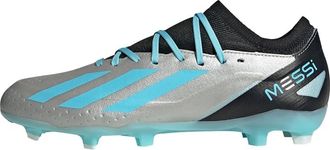 adidas Unisex X Crazyfast Messi.3 Firm Ground Boots, Silver Metallic / Blue / Core Black, 45 1/3 EU