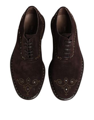 Dolce & Gabbana Mens Studded Suede Oxford Brown Goatskin