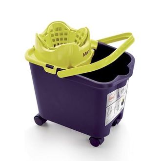 Mery | Eimer+Mopp+Stiel-Set | Automatischer Abtropfst&auml;nder mit lila und limonenfarbenen R&auml;dern, 14 l | Super saugf&auml;higer Mikrofaser-Mopp | Teleskopstange a