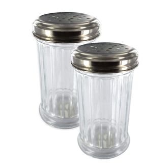 Fackelmann Fackelmann 9328850 Puderzuckerstreuer oder Parmesan, Streuer, Streuer f&uuml;r Risotto Parmesan, Glas, Edelstahl, 13,5 x 7,5 x 7,5 cm