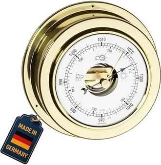 TFA Dostmann Maritim Analoges Barometer, 29.4010.B, zur lokalen Wettervorhersage, aus polierten Messing, misst den Luftdruck,14 cm Durchmesser, deutsches Familienu