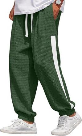 Generic Pantalon de surv&ecirc;tement pour homme, coupe d&eacute;contract&eacute;e, avec cordon de serrage &agrave; la taille, confortable, grande taille, taille L pour homme, Vert noir