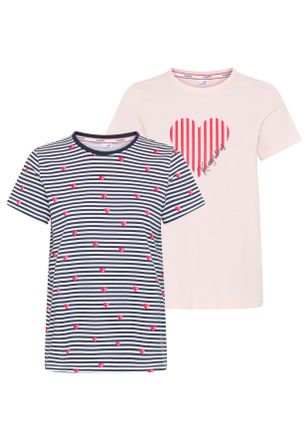 Kangaroos T-Shirt KANGAROOS, Damen, Gr. 40/42, marine gestreift, rose, Single Jersey, Obermaterial: 100% Baumwolle, gestreift, unifarben, Basic schmal h&uuml;ftlang,