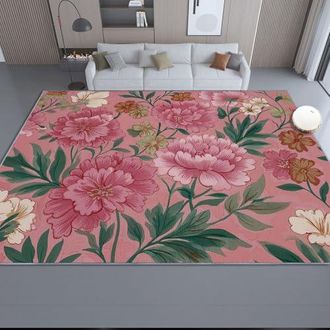 Generic Rose Tapis pour Salon 160 x 230 cm, Lavables avec Dos Antid&eacute;rapant, Tapis &agrave; Poils Courts Imprim&eacute; For&ecirc;t Campagne Fran&ccedil;aise Fleurs pour Cuisine Salle &agrave; 