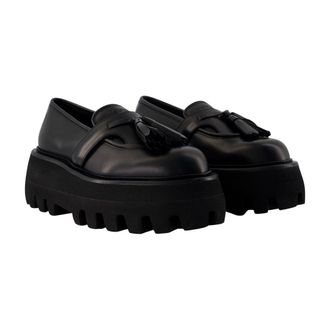 Alexander McQueen Womens Tasselled Leather Loafer Black Calfskin