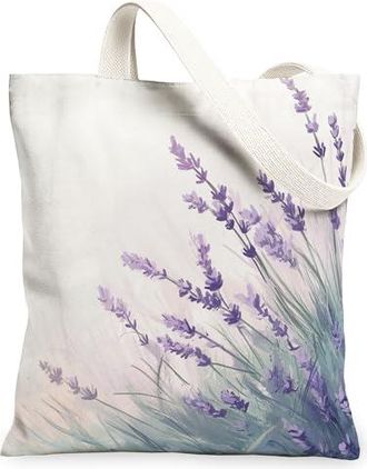Generic Sac fourre-tout en toile de lavande printani&egrave;re pour le shopping, 33 x 38 cm, sac d&eacute;picerie r&eacute;utilisable pour femme, peinture de voyage florale, d&eacute;cor