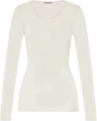 Hanro T-shirt moulant col rond &agrave; dentelle en laine et soie