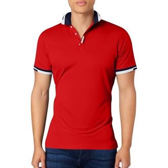 Generic Polo pour homme Performance Wicking Classic Fit Boutons T-shirts pour homme, rouge, XXL