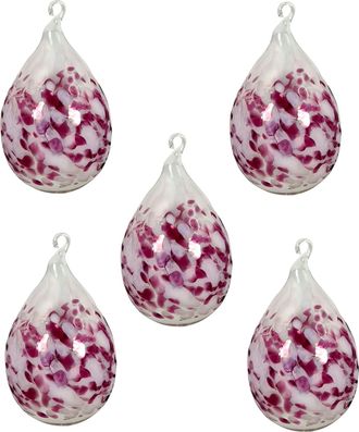 Lauschaer Glas Ostereier aus Glas mit Granulat Verschiedene Größen und Sets mundgeblasen handgeformt (5, opalweiß mit rubinrot)