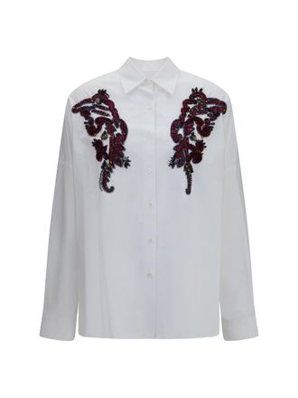 Dries Van Noten Womens Shirt Beaded Detail White Cotton