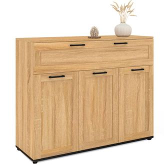IDMarket Sideboard 100 cm vito 3 Türen und 1 Schublade in Buchenholzoptik und schwarzen Griffen