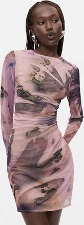 Desigual robe imprim&eacute;e &agrave; manches maxi rose