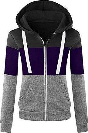 Generic Vestes de sport &agrave; manches longues pour femmes 2026 - Couleurs contrast&eacute;es - Patchwork - Fermeture &eacute;clair - Avec poche, violet, XXL
