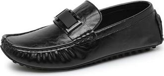 Generic Mocassins pour homme en cuir véritable - Chaussures décontractées antidérapantes et légères, Noir, 45 1/3 EU