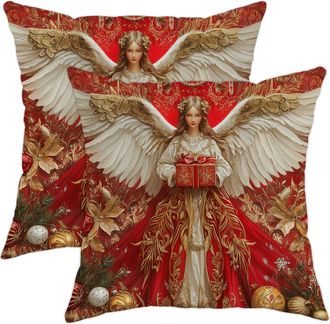 Generic Weihnachtsengel Kissenbezug Luxuri&ouml;se Dekokissenbezug Modern Sofakissenbezug F&uuml;r Bett Heimdekoration Balkon 45X45Cm 2Er Set