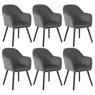 Woltu Lot de 6 Chaises de Salle à Manger en Velours, Chaise de Salon sur Pieds en Bois Massif, Gris, BH259dgr-6
