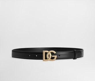 Dolce & Gabbana Calfskin Belt With Dg Logo - Frau Gürtel Schwarz Leder 105