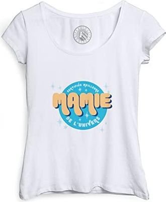 Fabulous T-Shirt Femme Col Echancr&eacute; Certifi&eacute;e Meilleure Mamie de lunivers Cercle Grand Mere Famille