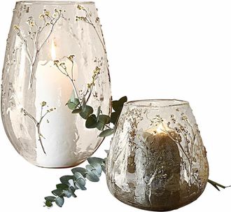 Loberon Windlicht 2er Set Elorisse, Zwei Gr&ouml;&szlig;en, fein Eingearbeitete Trockenbl&uuml;ten, Romantischer Look, Mundgeblasen, Dekoration, Wohn-Accessoires, Glas, klar/