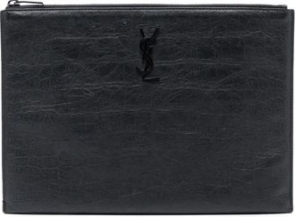 Saint Laurent 2020 Croc Embossed Leather Monogram clutch bag - Schwarz