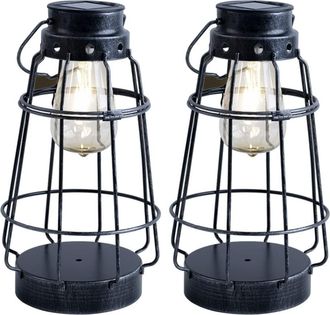 Nowa Laterne Silber Solarlampen für Außen Outdoor Laterne Wetterfest, Akku, Maritim Metall altsilber, 1x LED 0,06W 3000K, DxH 16x27 cm, 2er Set