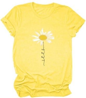 Generic T-shirt Imprim&eacute; Femme T-shirt avec Col Rond Imprim&eacute; Fleurs D&eacute;contract&eacute; Chic Printemps &Eacute;t&eacute; Top Coupe ample Femmes &agrave; Manches Longues Fille, Ye2, 3XL