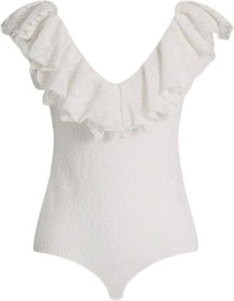 Alberta Ferretti Femme, Tops, Blanc, Taille: 40 FR Body en laine et dentelle avec manches &agrave; volants