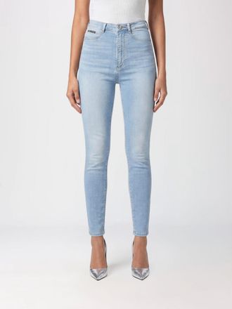 Philipp Plein Jean skinny court taille haute en denim stretch avec logo