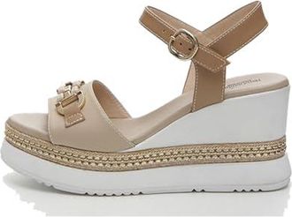 Nero Giardini E513552D Sandales Femme en Cuir - Beige 37 EU