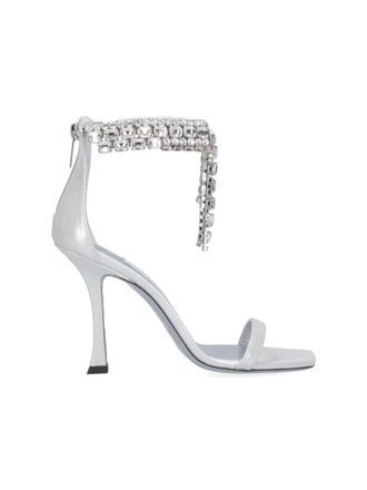 Jimmy Choo London Sandalen - Verity 100 Rhinestone Slingback Sandals Silver - Gr. 38,5 (EU) - in Wei&szlig; - f&uuml;r Damen