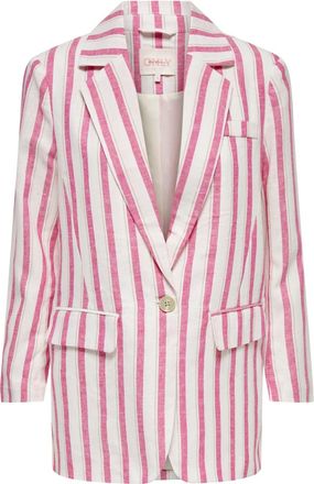 Only Womens ONLCARO-Lana L/S OVS Linen CC TLR Blazer, Cloud Dancer/Stripes:PINK Yarrow & Oxford TAN, M