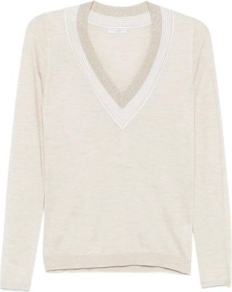 Brunello Cucinelli Femme, Pulls, Beige, Taille: 42 FR Jersey Cachemire Soie Viscose