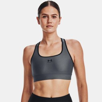 Under Armour HeatGear Mid Padless Sport-BH für Damen Pitch Grau / Schwarz / Schwarz XS