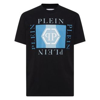 Philipp Plein Homme, Tops, Noir, Taille: XL T-Shirt Round Neck Ss Hexagon