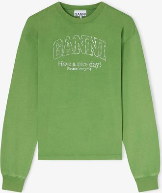 Ganni x Disney T shirt vert &agrave; manches longues Daisy Duck Minced Herb Coton biologique - Taille XS - Pour Femme