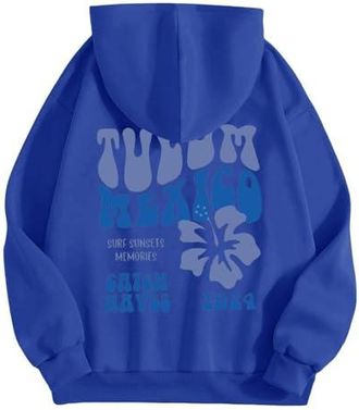 Generic Sweat à capuche décontracté pour femme avec cordon de serrage et fermeture éclair, bleu, S