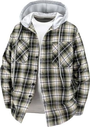 Generic Sweat &agrave; capuche uni 2026 pour homme - Chemise &agrave; carreaux ample boutonn&eacute;e en flanelle &eacute;l&eacute;gante - Manches longues - Automne 2025 - D&eacute;contract&eacute; avec poit