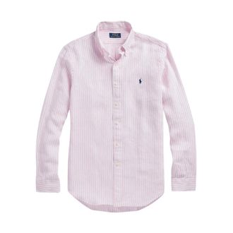 Polo Ralph Lauren Homme, Chemises, Rose, Taille: M Striped Linen Shirt