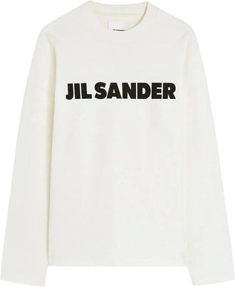 Jil Sander Homme, Tops, Blanc, Taille: S Logo Long Sleeve T-Shirt