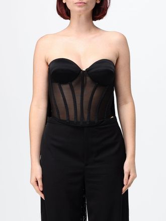 Elisabetta Franchi Top bustier en satin avec d&eacute;collet&eacute; en caur et franges