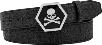 Philipp Plein Homme, Accessoires, Noir, Taille: 90 CM Ceinture en cuir Skull