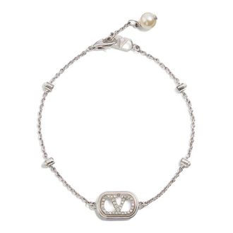 Valentino Garavani Femme, Accessoires, Gris, Taille: S Bijoux Cha&icirc;ne Argent avec Perle et Cristal