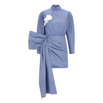 Self Portrait Femme, Robes, Bleu, Taille: 40 FR Cotton Tie Side Mini Dress