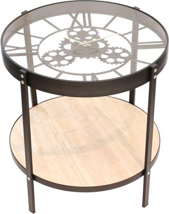 The Home Deco Factory The Home Deco Factory - Table basse avec horloge 50,5x51 cm noir et naturel