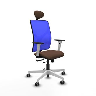 Piqueras y Crespo Arbeitsstuhl mit Armlehnen, h&ouml;henverstellbarer Lendenwirbelst&uuml;tze und festem Kopfteil, ausgestattet mit Syncro/Traslack und Schneideschaum, Blau/Dunke