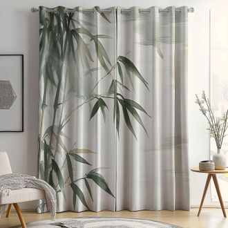 Generic Blickdichte Vorhänge Orientalischer Eleganter Bambus Muster Verdunkelungsvorhänge mit Ösen Thermovorhang kälteschutz Hitzeschutz Gardinen für Wohnzimm