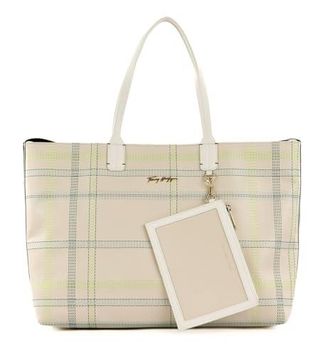 Tommy Hilfiger sac &agrave; &eacute;paule sac shopper Iconic Tommy Tote Check Feather White Check &eacute;cru