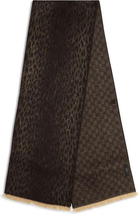 Gucci Reversible Leopard-Print Wool Scarf - Brown