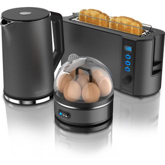 Arendo Wasserkocher mit Toaster und Eierkocher set Edelstahl Grau Wasserkocher 1,5L 40&deg; - 100&deg;C, Toaster 2 Scheiben LED-Display 6 Br&auml;unungsgrade - Arendo