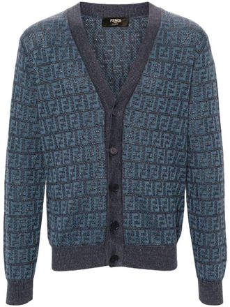 Fendi cardigan à motif FF en jacquard - Bleu